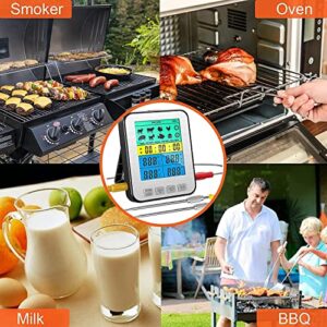 Meat Thermometer, Food Digital Grill Thermometer with Dual Probe and LCD Backlight and Timer Mode, Instant Read Smart BBQ Thermometer for Cooking Turkey Fish Beef