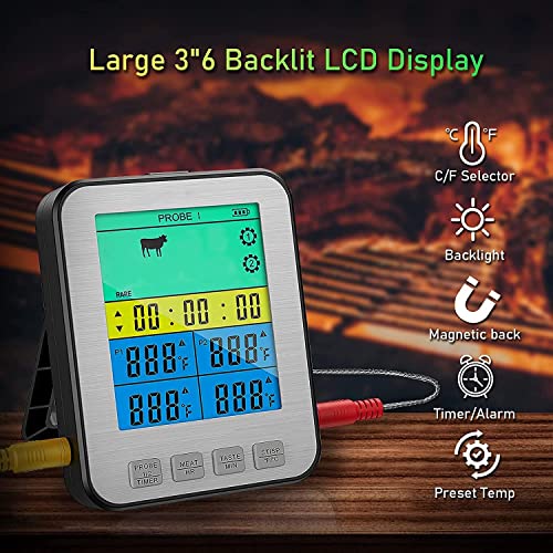 Meat Thermometer, Food Digital Grill Thermometer with Dual Probe and LCD Backlight and Timer Mode, Instant Read Smart BBQ Thermometer for Cooking Turkey Fish Beef