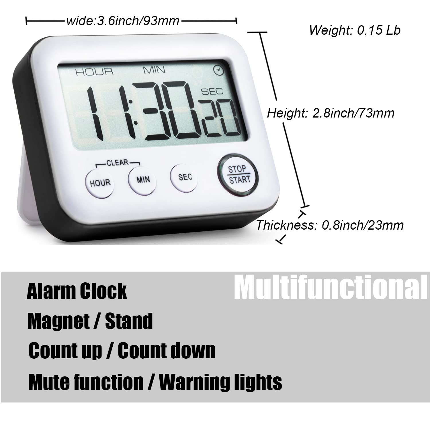 Multi-Function Timer,Count Down + Alarm Clock (Black)