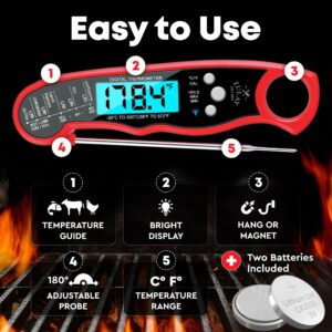 Grill Tech Instant Read Meat Thermometer for Grill and Cooking. Superior Waterproof Lightning Fast Digital Thermometer with Backlight & Calibration. Digital Food Probe for Kitchen and BBQ!