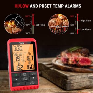 TempPro H29 Wireless Meat Thermometer with 4 Probes, 1000FT Smoker Thermometer for Grilling and Smoking, Meat Probe BBQ Thermometer for Oven and Grill