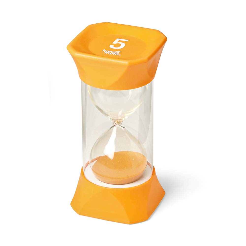 hand2mind Orange Jumbo Sand Timers, 5 Minute Sand Timer, Hourglass Sand Timer with Soft Rubber End Caps Offers Quiet Pausing, Classroom Sand Timers for Kids, Teeth Brushing and Game Timer (Set of 1)