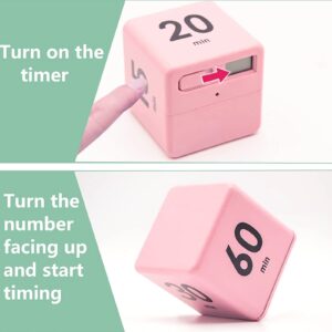 Cube Timer,Time Management Cube,Gravity Sensor Flip Timer 15-20-30-60 Minutes for Study,Kitchen Cooking,Workout,Yoga (Pink)