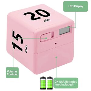 Cube Timer,Time Management Cube,Gravity Sensor Flip Timer 15-20-30-60 Minutes for Study,Kitchen Cooking,Workout,Yoga (Pink)