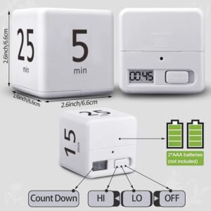 Cube Timer, Kitchen Gravity Sensor Flip Digital Timer for Time Management and Countdown Settings,15-25-5-45 Minutes Timer for Kids-Yyzyqlp