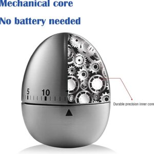 Egg Kitchen Timer Stainless Steel Metal Mechanical Cooking Timer 60 Minute Silver for Kids Cooking Tools