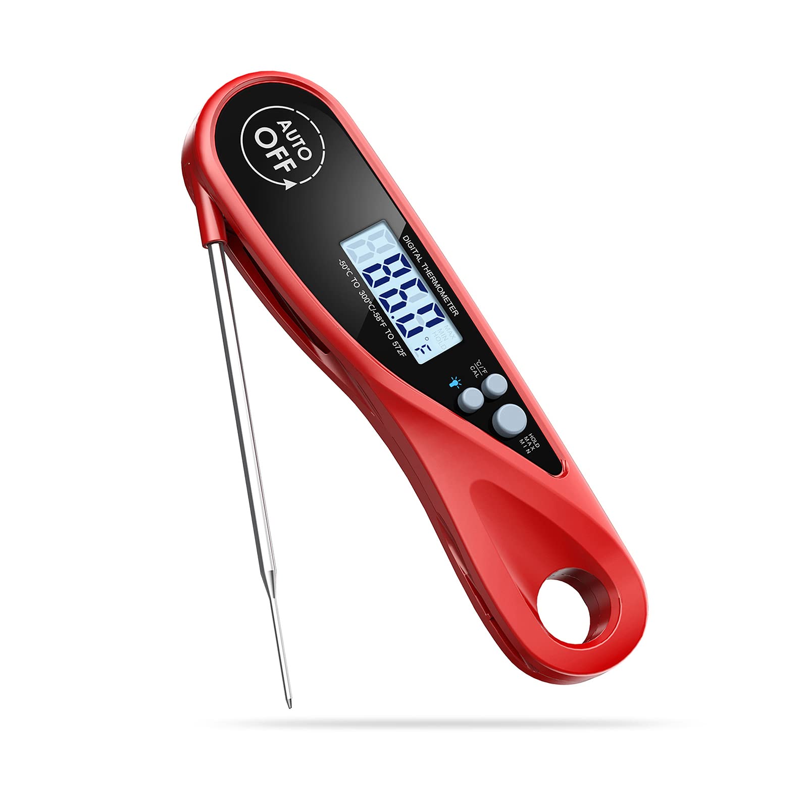 Sangaotian Digital Meat Thermometer, Instant Read Cooking Thermometer with Backlight, Magnet, Waterproof & Foldable, Fast & Precise, Ideal for Deep Fry, BBQ & Roast Turkey,Red