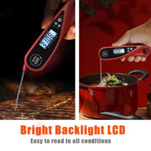 Sangaotian Digital Meat Thermometer, Instant Read Cooking Thermometer with Backlight, Magnet, Waterproof & Foldable, Fast & Precise, Ideal for Deep Fry, BBQ & Roast Turkey,Red