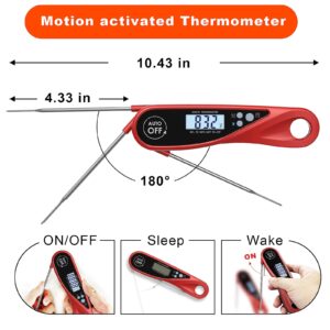 Sangaotian Digital Meat Thermometer, Instant Read Cooking Thermometer with Backlight, Magnet, Waterproof & Foldable, Fast & Precise, Ideal for Deep Fry, BBQ & Roast Turkey,Red