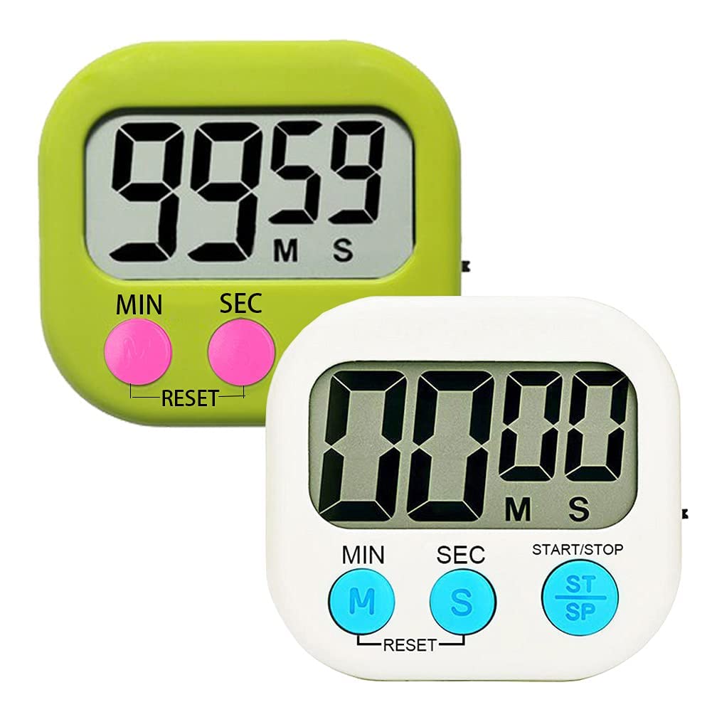 Kitchen Timer Digital Timer for Teachers Kids Cooking with Magnetic + ON/Off Switch + Count Up Countdown, Stopwatch Timer Stand/Hook, Cooking Timer with Simple Operation, 2 Pack