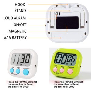 Kitchen Timer Digital Timer for Teachers Kids Cooking with Magnetic + ON/Off Switch + Count Up Countdown, Stopwatch Timer Stand/Hook, Cooking Timer with Simple Operation, 2 Pack