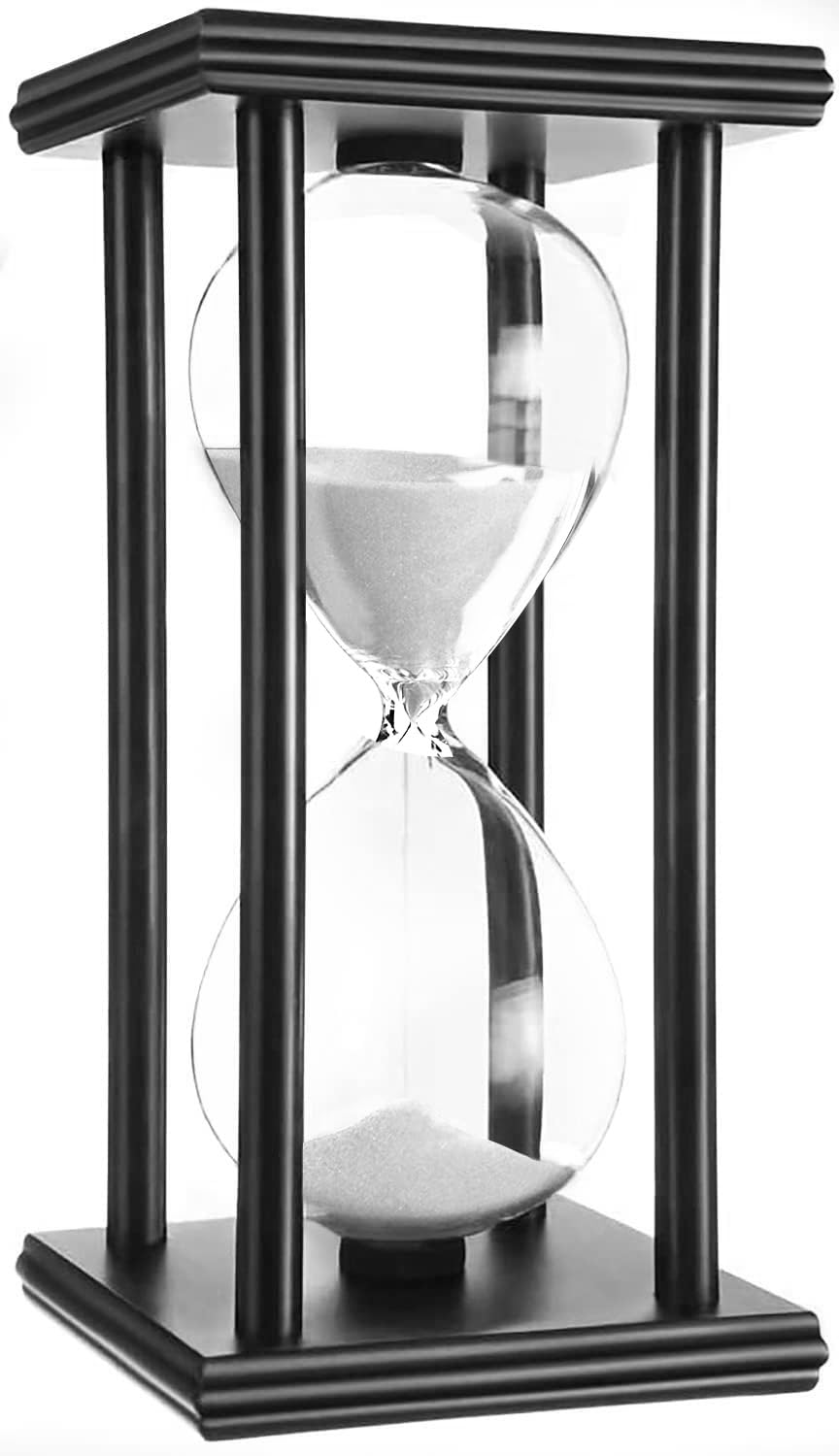 Hourglass 60 Minutes 8 inch Sand timers Tanmalan (White Sand,Black Frame,60±6Minutes,8x4x4inch)