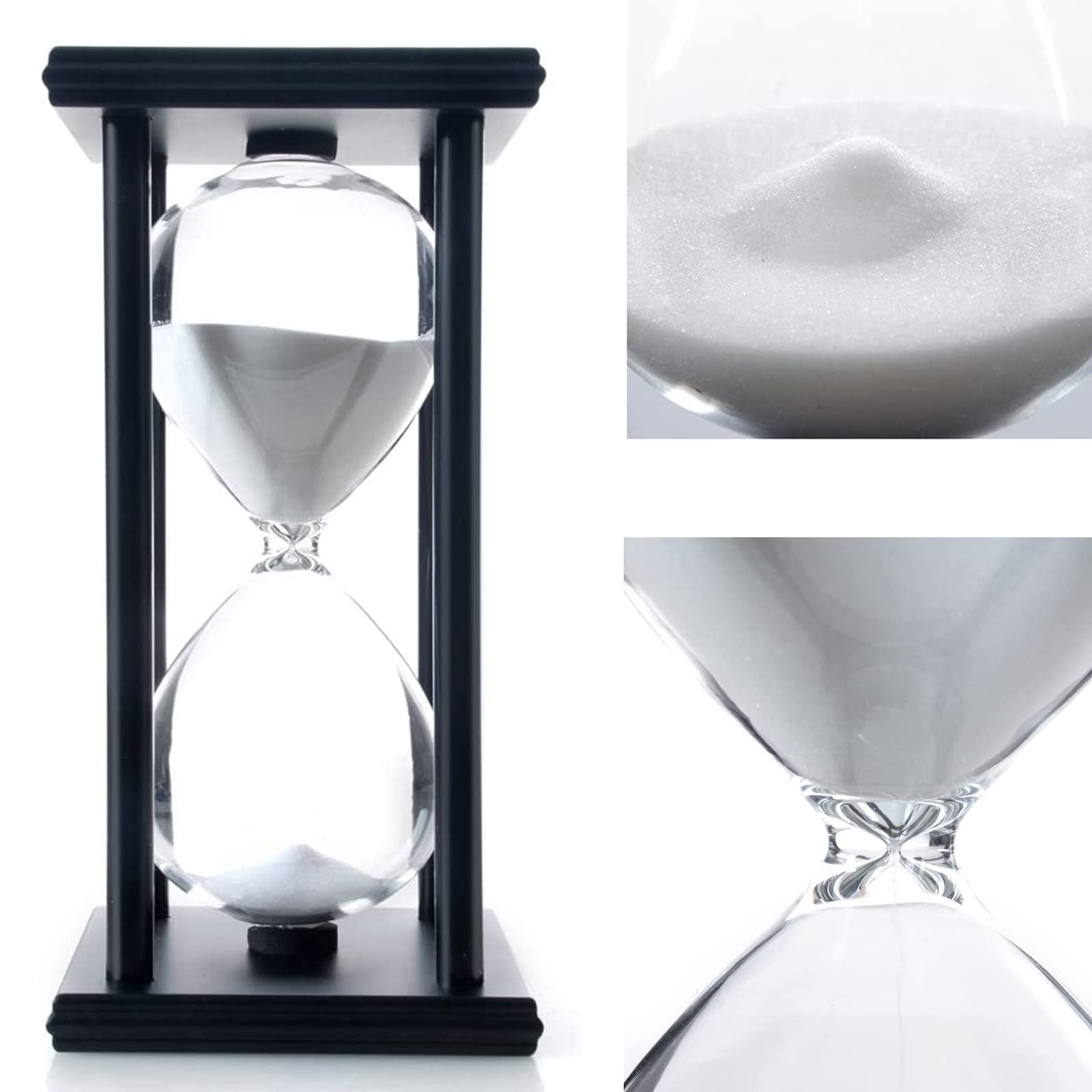 Hourglass 60 Minutes 8 inch Sand timers Tanmalan (White Sand,Black Frame,60±6Minutes,8x4x4inch)