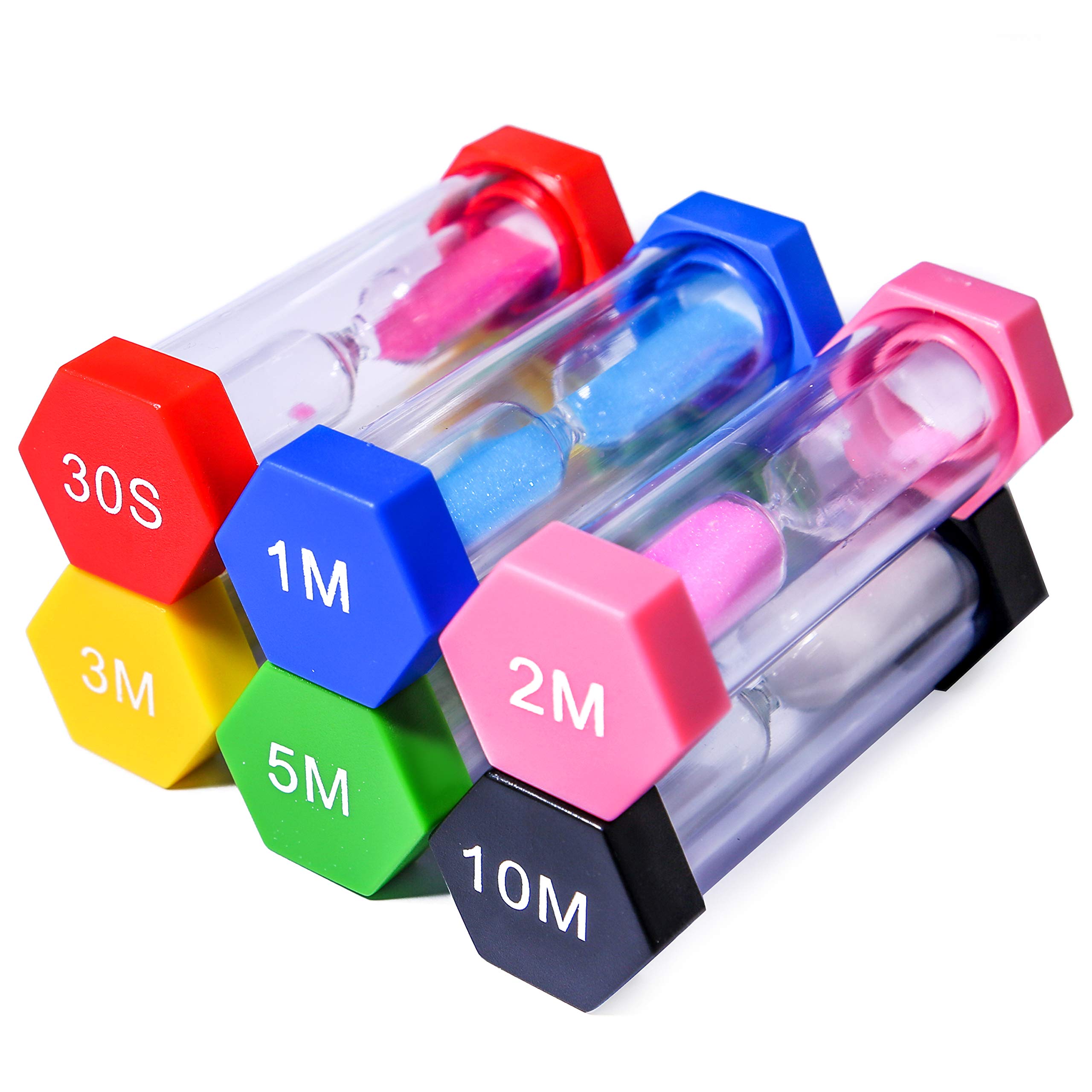 PROLOSO 6 Pcs Colorful Sand Timers Set Platic Sandglass Hourglass Sand Clock Timer 30sec/ 1min/ 2mins/ 3 Minutes/ 5 Minute/ 10mins for Kids Games Classroom Home Office Kitchen