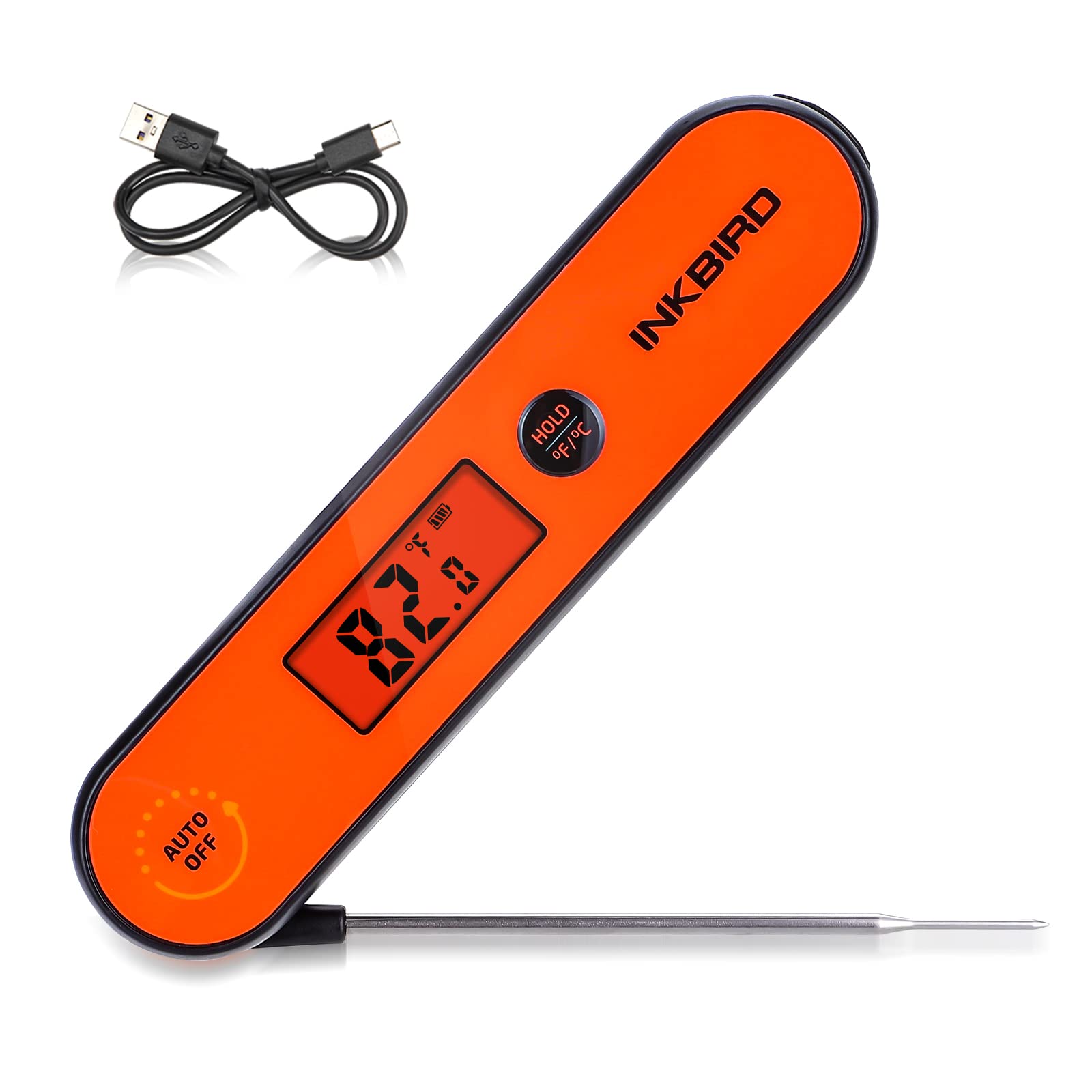 Inkbird Waterproof Instant Read Rechargeable Digital BBQ Meat Cooking Grill Thermometer with Calibration,Magnet,Foldable Probe,C/F Switch for Deep Fry,Kitchen,Oven,Candy, Baking,Brewing