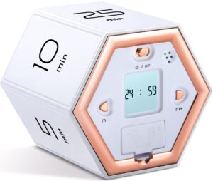 yatoisur hexagon flip timer with mute & alarm function- kitchen timer easy to use - time management pomodoro timer for kids - magnetic cube timer for classroom cooking studying working- white