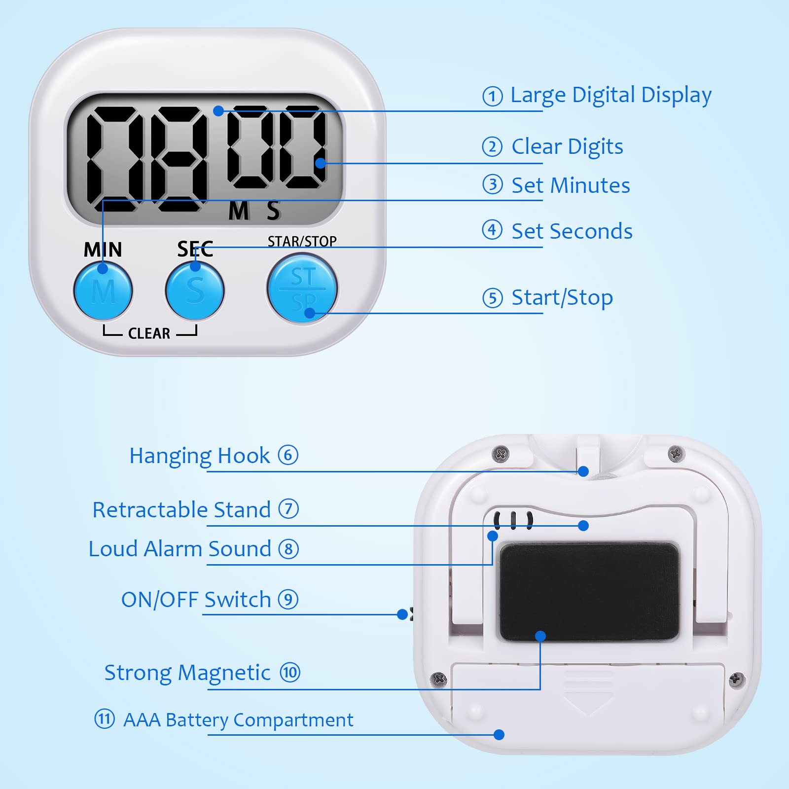 6 Pack Small Digital Kitchen Timer Classroom Timers for Kids, Kitchen Timer for Cooking with 6 Pieces Lanyard Magnetic Back and ON/Off Switch Second Minute Count Up Countdown, Multicolored