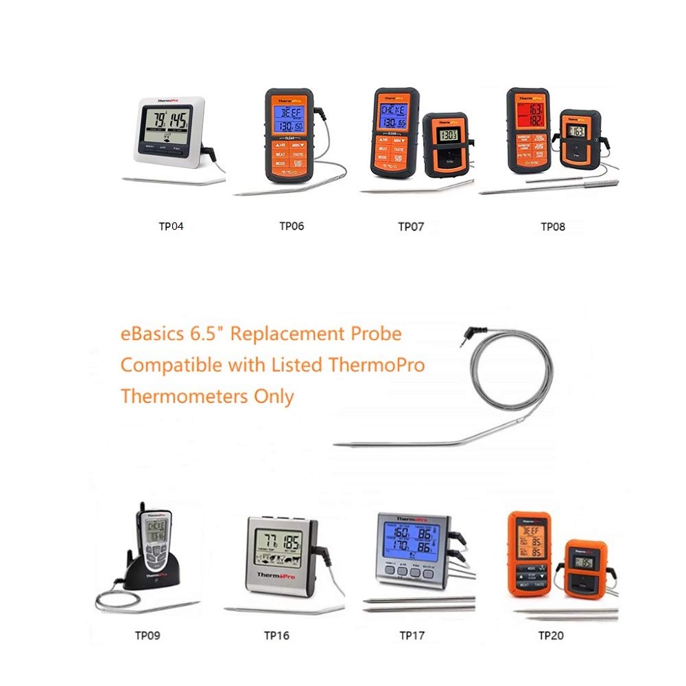 eBasics Meat Thermometer Replacement Probe Compatible with Thermopro TP25 TP20 TP07 TP07S TP08 TP-08S TP16 TP-16S TP17 TP04 TP09B TP09 TP06S TP06, Famili MT004, Fit Listed Models Only