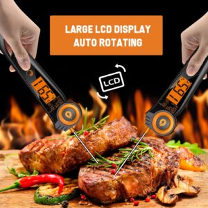 𝗨𝗽𝗴𝗿𝗮𝗱𝗲𝗱 Meat Thermometer Digital for Grill and Cooking - Instant Read Meat Thermometer 6.1” Ultra Long Waterproof Grill Thermometer w/Reversible Display for BBQ, Oil Deep Frying