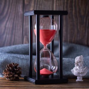 hourglass timer with red sand, 60 minute wooden frame sand timer, creative handcraft decoration