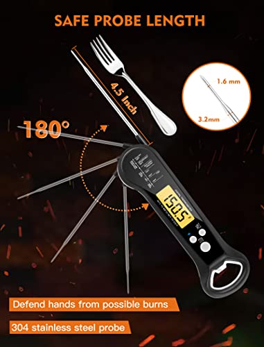 JOYHILL Meat Thermometer Digital for Cooking, Instant Read Meat Thermometer with Foldable Probe, Backlight, Calibration, Magnet, Waterproof Probe Food Thermometer for BBQ, Grill, Deep Frying, Kitchen