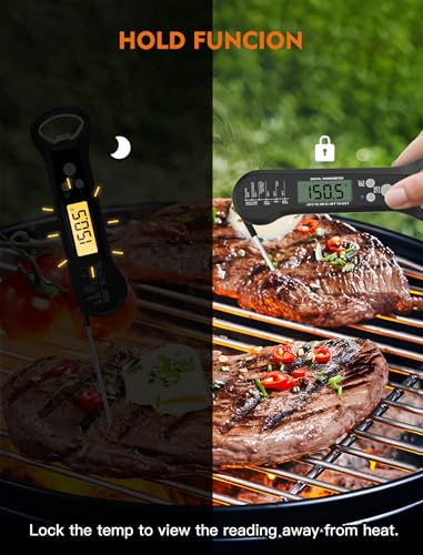 JOYHILL Meat Thermometer Digital for Cooking, Instant Read Meat Thermometer with Foldable Probe, Backlight, Calibration, Magnet, Waterproof Probe Food Thermometer for BBQ, Grill, Deep Frying, Kitchen