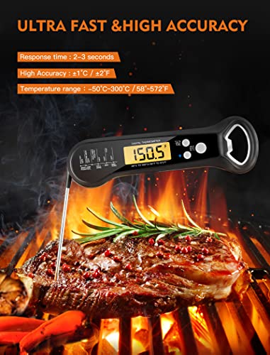 JOYHILL Meat Thermometer Digital for Cooking, Instant Read Meat Thermometer with Foldable Probe, Backlight, Calibration, Magnet, Waterproof Probe Food Thermometer for BBQ, Grill, Deep Frying, Kitchen