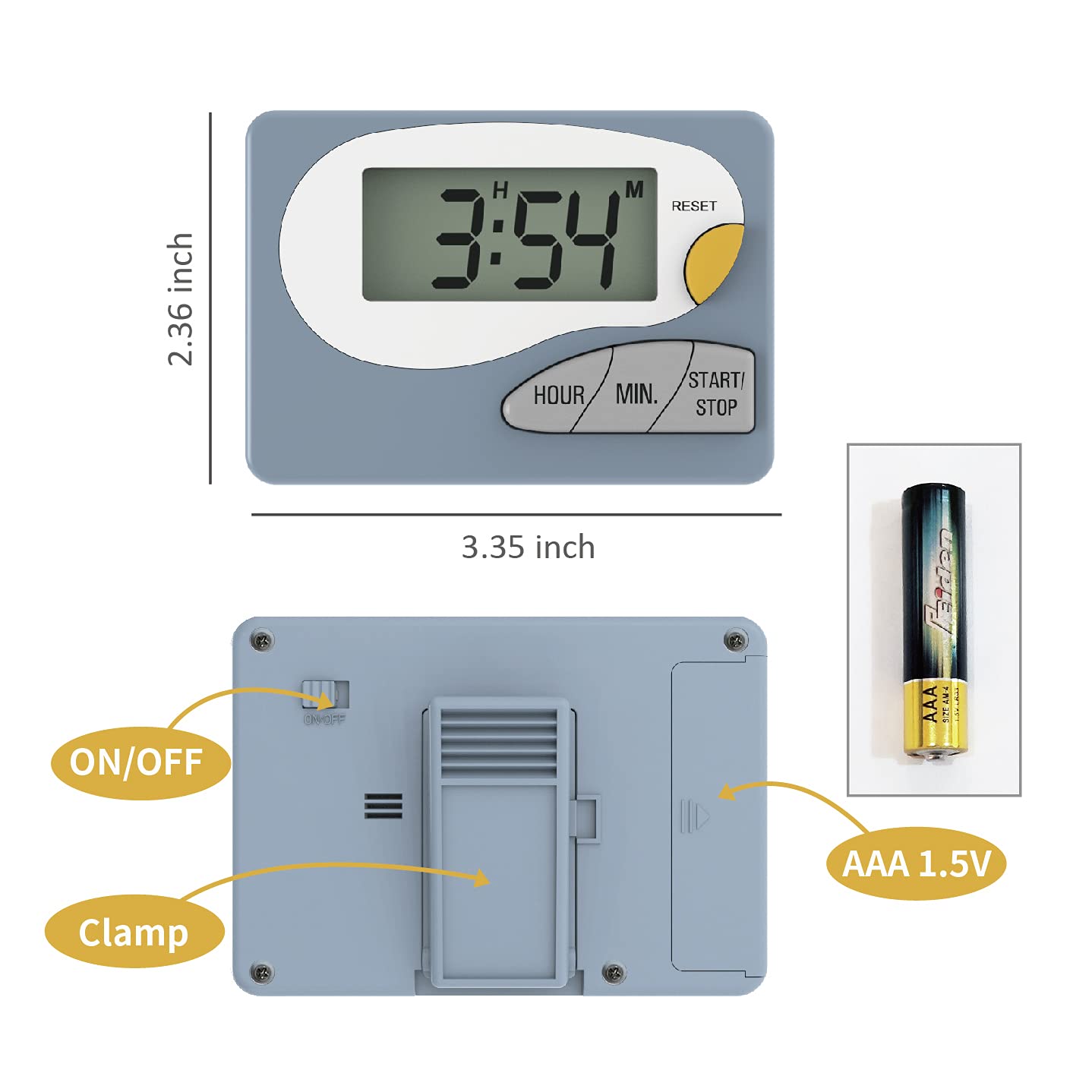 Digital Timer with Countdown Up Cooking Timer Clock, Magnet Back and Clip, Loud Alarm, Large Display Minutes and Seconds