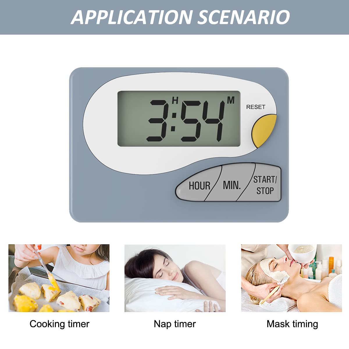 Digital Timer with Countdown Up Cooking Timer Clock, Magnet Back and Clip, Loud Alarm, Large Display Minutes and Seconds