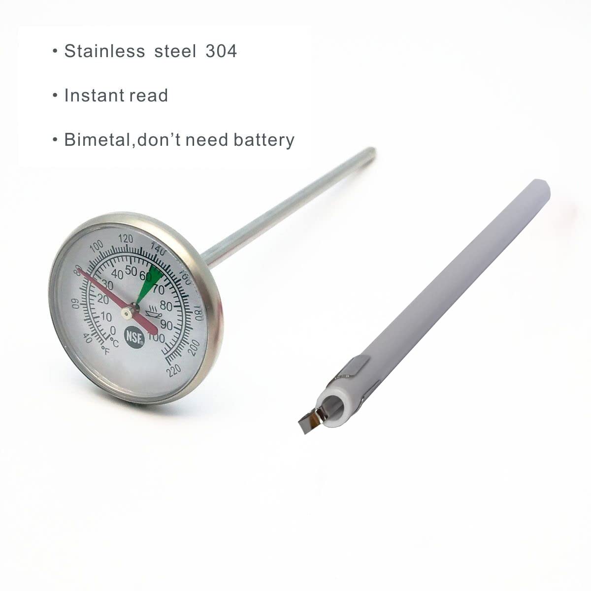 Efengcook Instant Read 1-3/4 Inch Food Thermometer with Clip,Best for The Coffee Drinks,Chocolate Milk Foam (White Dial 1)