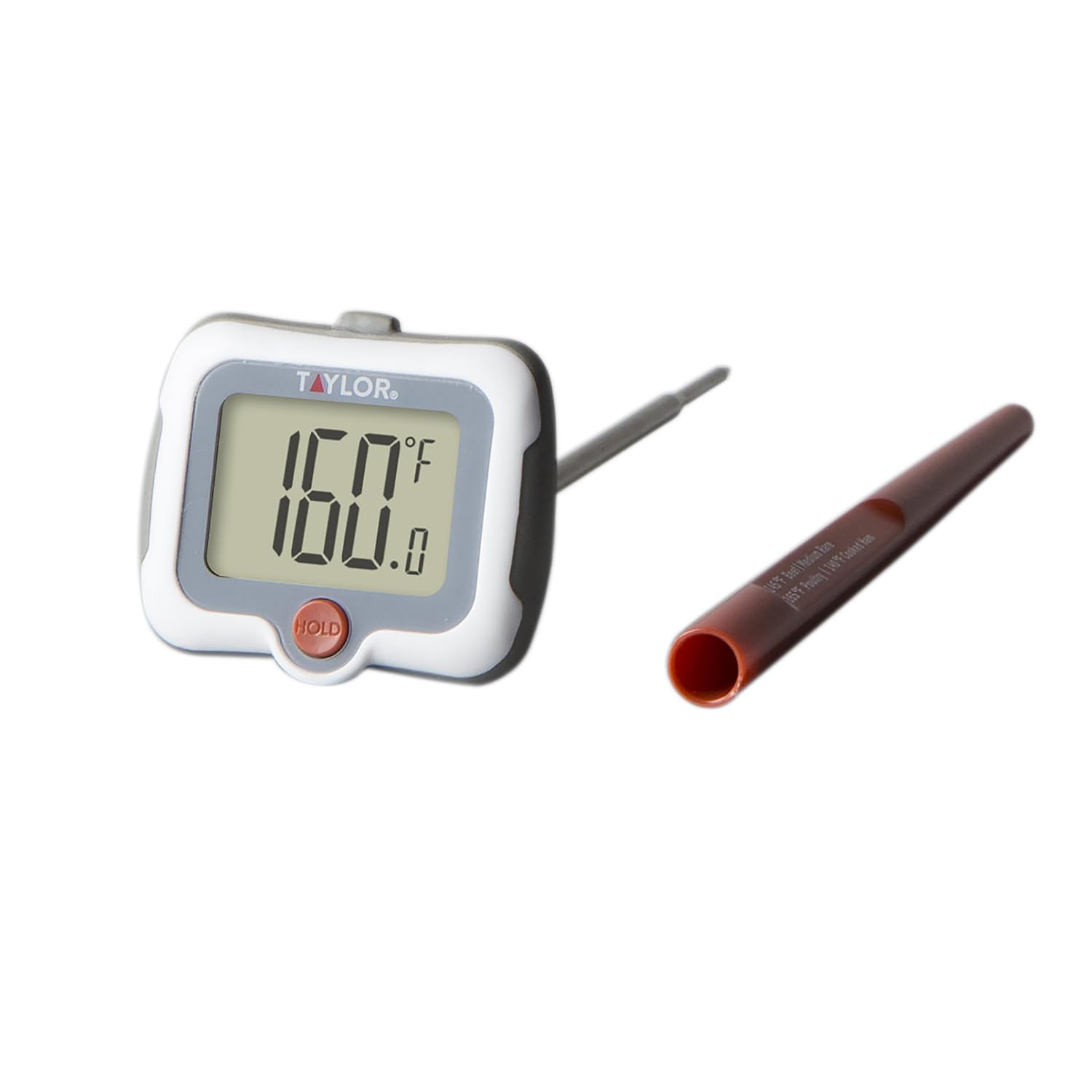 Taylor Pivoting Head Instant Read Digital Meat Food Grill BBQ Cooking Kitchen Thermometer with Protective Sleeve, Gray