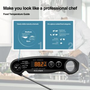 KULUNERs Lightning-Fast 2-Second Meat Thermometer Features a Large Display and Waterproof functionality, Perfect for a Variety of Cooking Methods Including Frying, Smoking, and Grilling (Black)