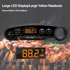 KULUNERs Lightning-Fast 2-Second Meat Thermometer Features a Large Display and Waterproof functionality, Perfect for a Variety of Cooking Methods Including Frying, Smoking, and Grilling (Black)