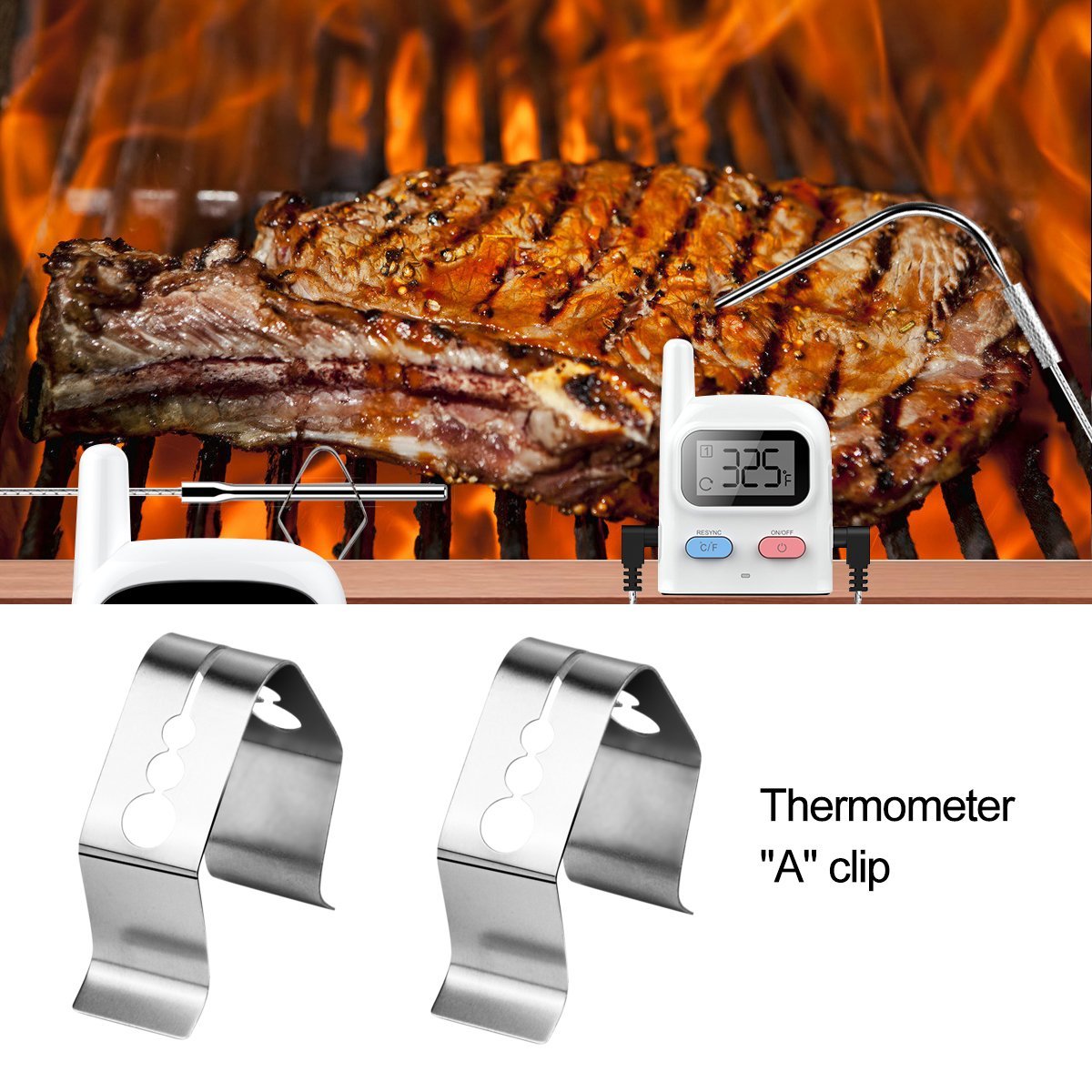 LittleGood Universal A Style Meat Thermometer Probe Clip for Ambient Temperature Reading Upgraded Meat Thermometer Probe Holder for BBQ Smoker Oven Grill (Set of 2)