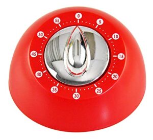 home-x retro kitchen timer, manual, mechanical wind-up cooking timer-60 minute kitchen timer-countdown timer-vintage red timer– 3.25”d