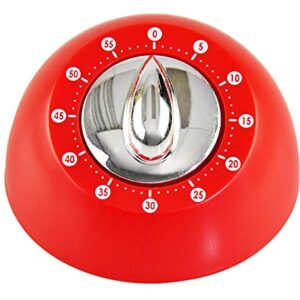 HOME-X Retro Kitchen Timer, Manual, Mechanical Wind-Up Cooking Timer-60 Minute Kitchen Timer-Countdown Timer-Vintage Red Timer– 3.25”D