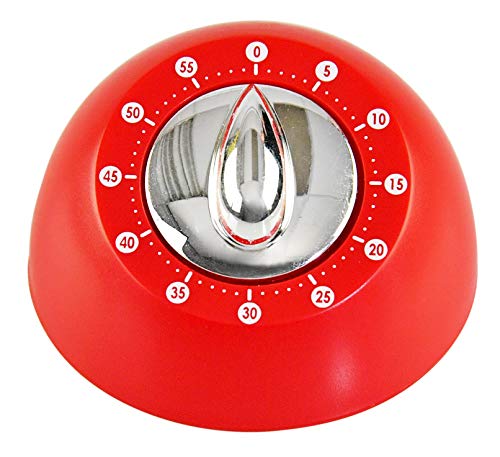 HOME-X Retro Kitchen Timer, Manual, Mechanical Wind-Up Cooking Timer-60 Minute Kitchen Timer-Countdown Timer-Vintage Red Timer– 3.25”D