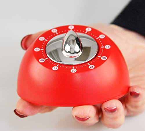 HOME-X Retro Kitchen Timer, Manual, Mechanical Wind-Up Cooking Timer-60 Minute Kitchen Timer-Countdown Timer-Vintage Red Timer– 3.25”D