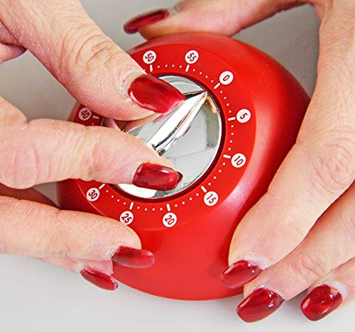 HOME-X Retro Kitchen Timer, Manual, Mechanical Wind-Up Cooking Timer-60 Minute Kitchen Timer-Countdown Timer-Vintage Red Timer– 3.25”D