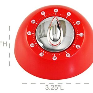 HOME-X Retro Kitchen Timer, Manual, Mechanical Wind-Up Cooking Timer-60 Minute Kitchen Timer-Countdown Timer-Vintage Red Timer– 3.25”D