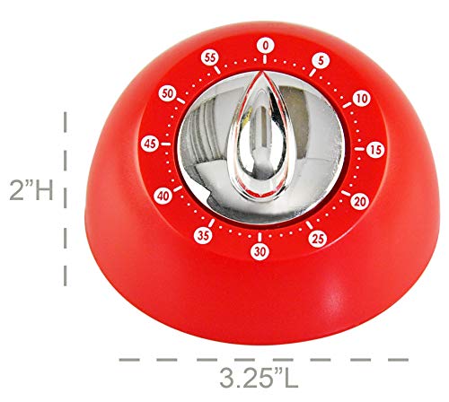 HOME-X Retro Kitchen Timer, Manual, Mechanical Wind-Up Cooking Timer-60 Minute Kitchen Timer-Countdown Timer-Vintage Red Timer– 3.25”D