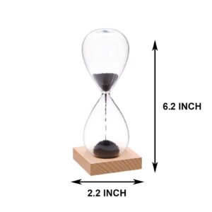 YLTIMER Magnetic Hourglass Sand Timer 1 Minute: Large Sand Clock with Black Magnet Iron Powder & Wood Base, Sand Watch 1 Min, Hand-Blown Hour Glass Sandglass for Office Desk Home Decor