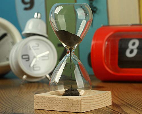 YLTIMER Magnetic Hourglass Sand Timer 1 Minute: Large Sand Clock with Black Magnet Iron Powder & Wood Base, Sand Watch 1 Min, Hand-Blown Hour Glass Sandglass for Office Desk Home Decor