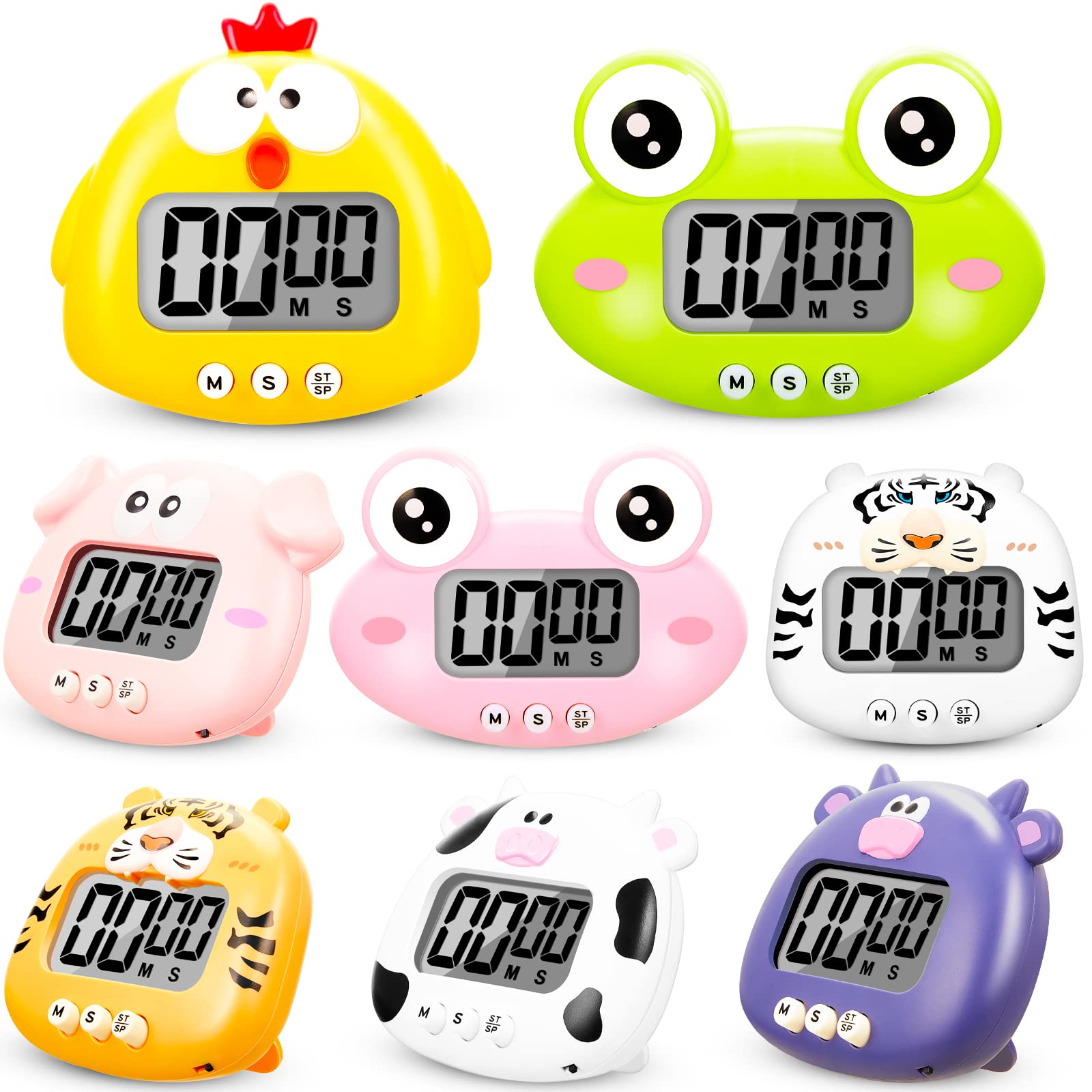 8 Pieces Cute Animal Kitchen Timer Cartoon Digital Kitchen Timer Countdown Timer Decorative Magnetic Timer Visual Cute Cooking Timer with on and Off Switches for Kitchen Classroom, 8 Styles