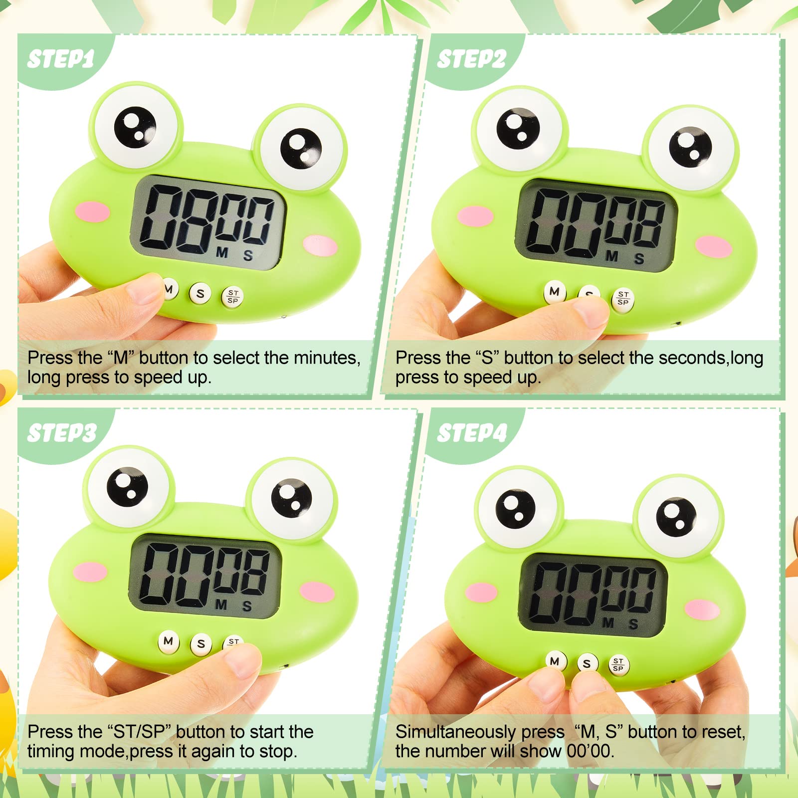 8 Pieces Cute Animal Kitchen Timer Cartoon Digital Kitchen Timer Countdown Timer Decorative Magnetic Timer Visual Cute Cooking Timer with on and Off Switches for Kitchen Classroom, 8 Styles