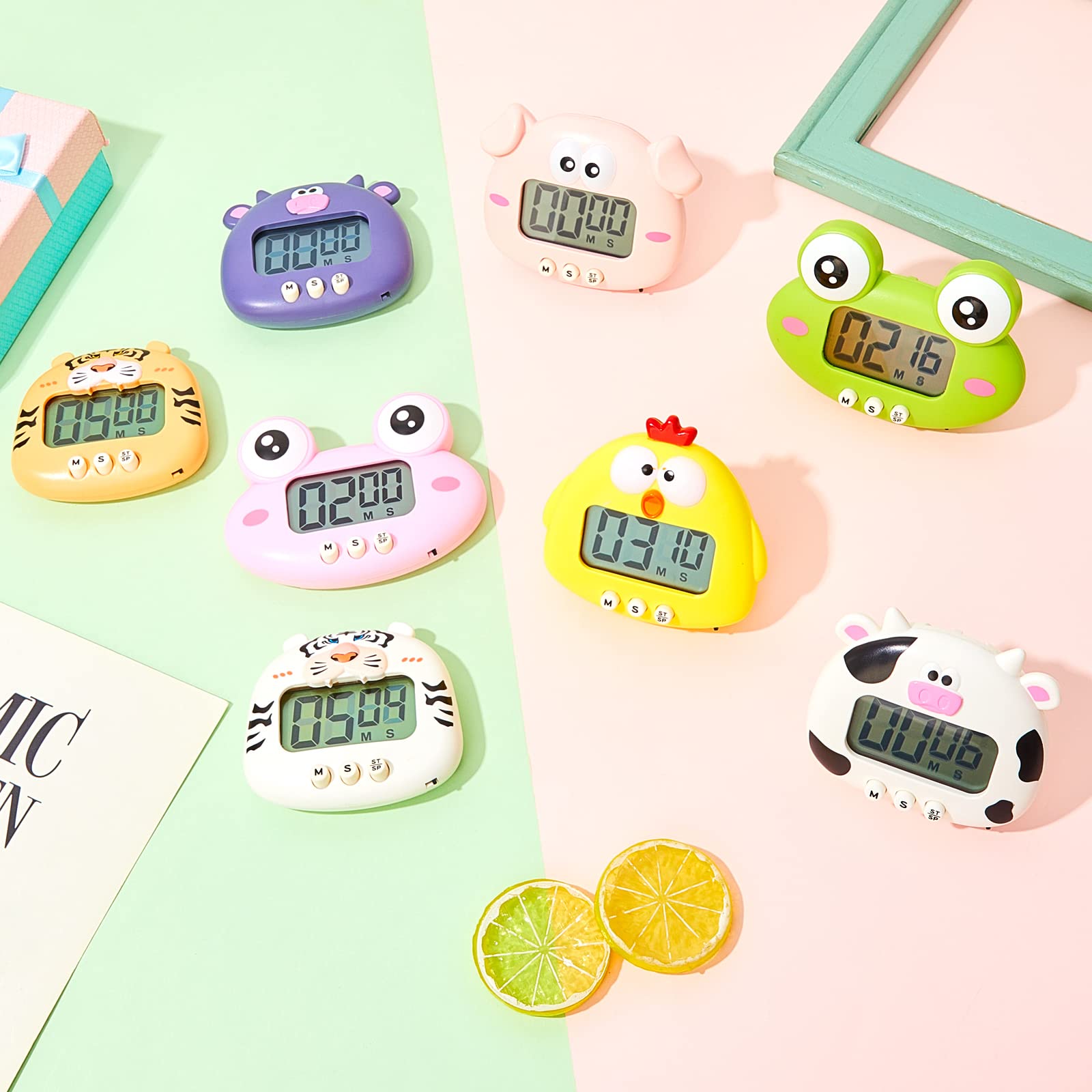 8 Pieces Cute Animal Kitchen Timer Cartoon Digital Kitchen Timer Countdown Timer Decorative Magnetic Timer Visual Cute Cooking Timer with on and Off Switches for Kitchen Classroom, 8 Styles