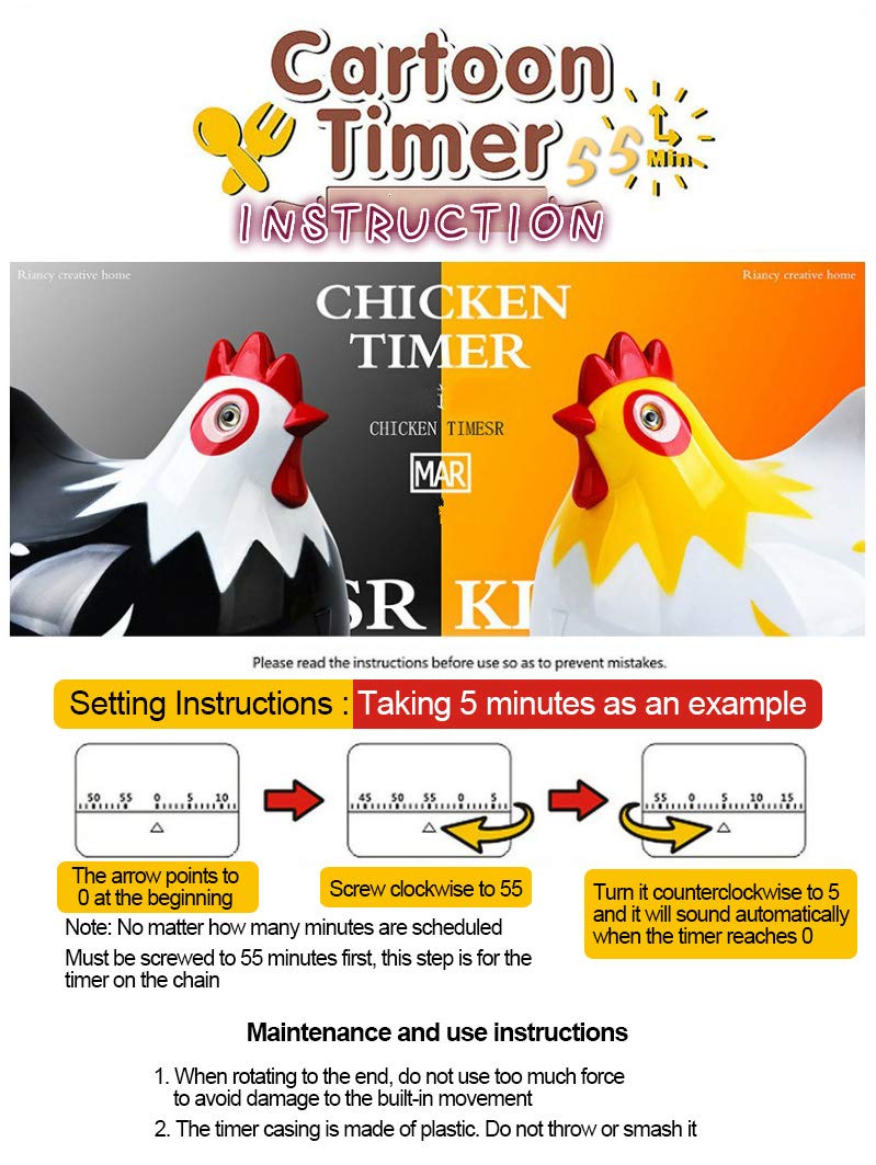 Chicken Timer Cute Cartoon Kitchen Timer Cooking Timer Reminder Countdown Baking Timer for Cooking Baking(White)