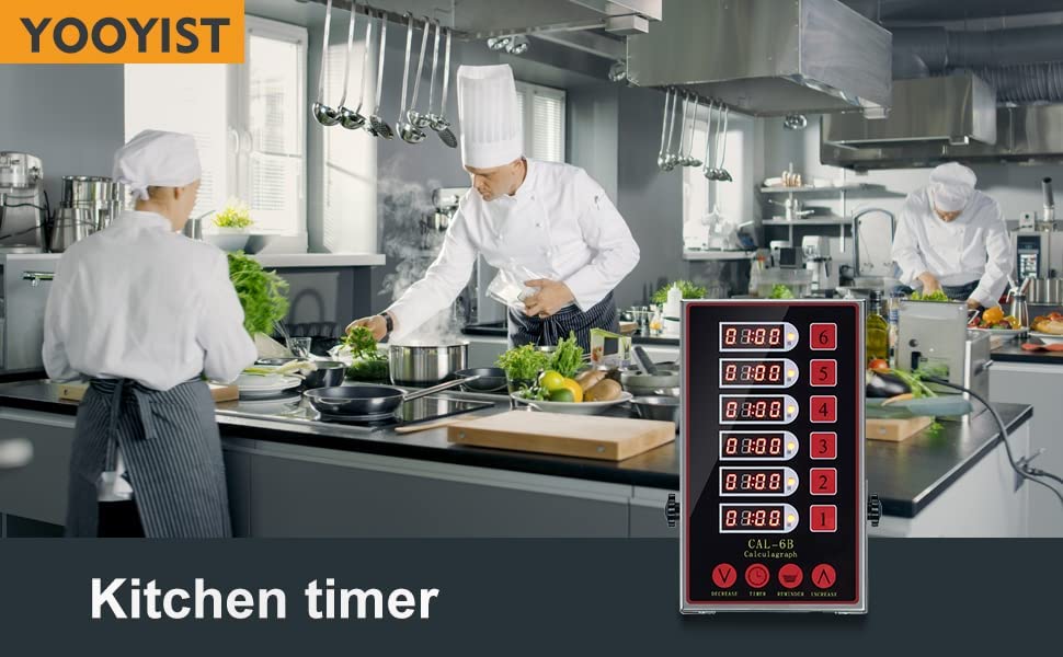 YOOYIST Professional Kitchen Timers Digital Led 6-Channel Restaurant Kitchen Timer Super Loud Programmable Stainless Steel for Food Fryer Baking Cooking Industrial