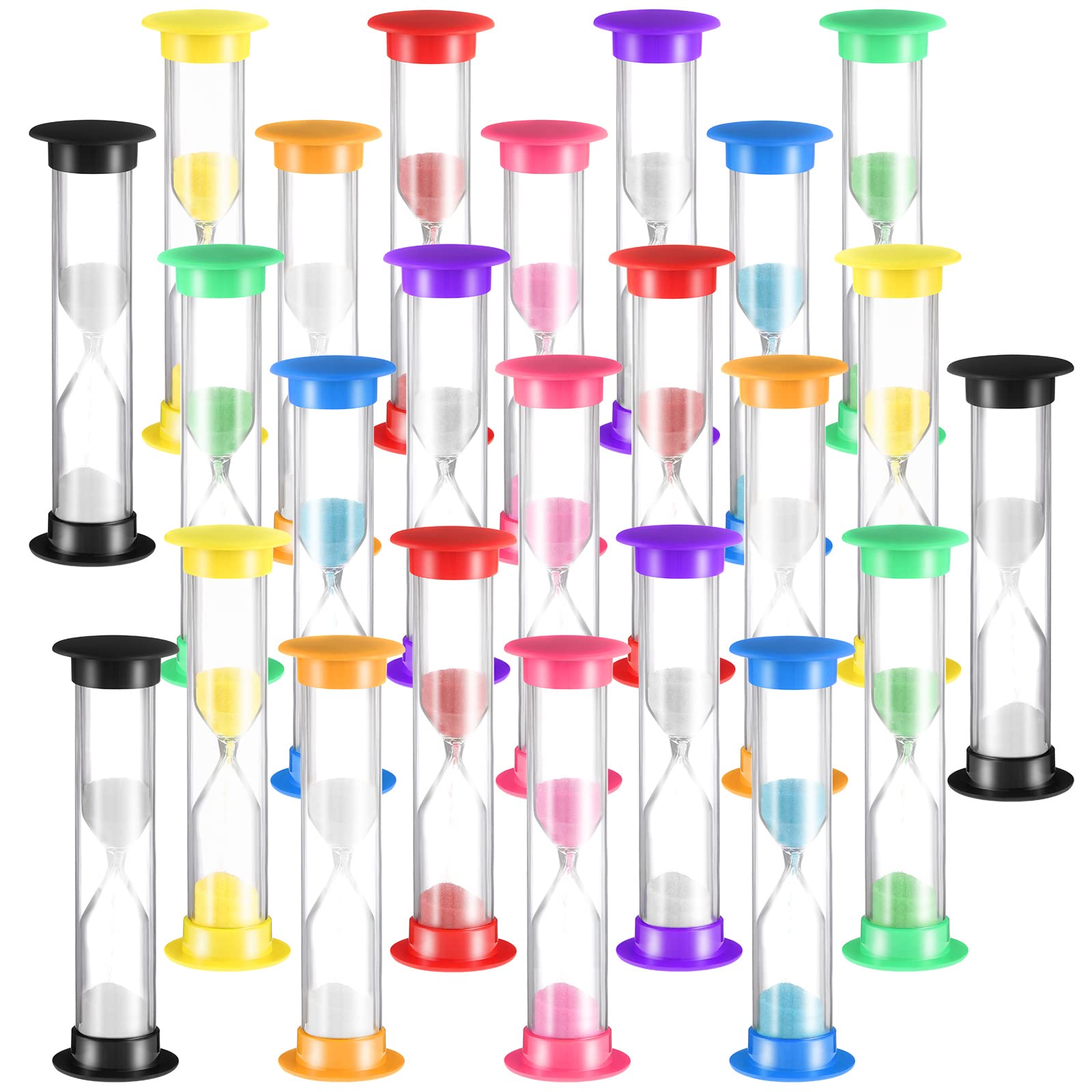 24 Pcs Sand Timer Kids Timer Hourglass Acrylic Covered Hourglass Sand Clock Small Sand Watch Hour Glass Toothbrush Timer for School Classroom Learning (Multicolor, 2 Min)