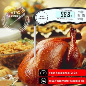 GDEALER Meat Thermometer Digital Instant Read Thermometer Ultra-Fast Cooking Food Thermometer with 4.6” Folding Probe Calibration Function for Kitchen Milk Candy, BBQ Grill, Smokers (Black)